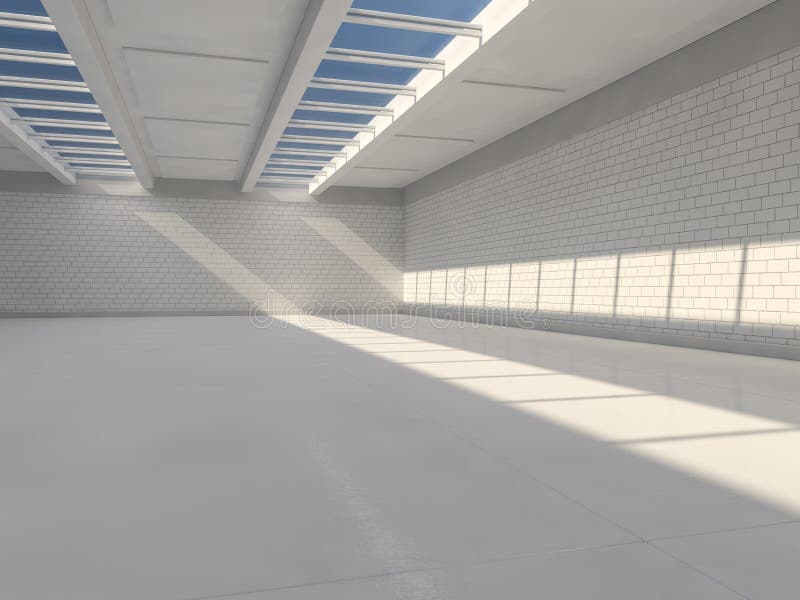 Sunny Big Open Area with Windows. 3D. Stock Illustration - Illustration ...