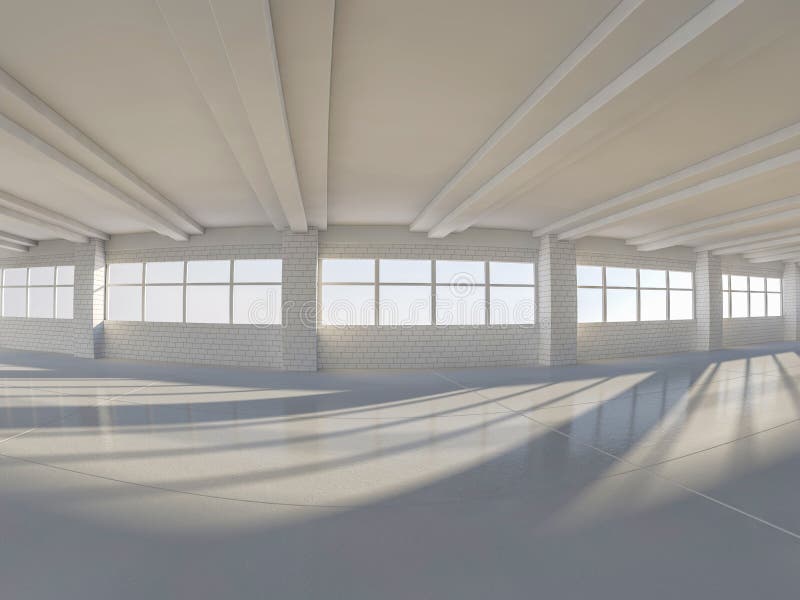Sunny Big Open Area with Windows. 3D. Stock Illustration - Illustration ...