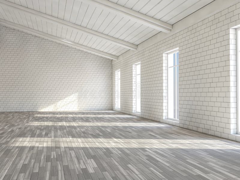 Sunny Big Open Area with Windows. 3D. Stock Illustration - Illustration ...