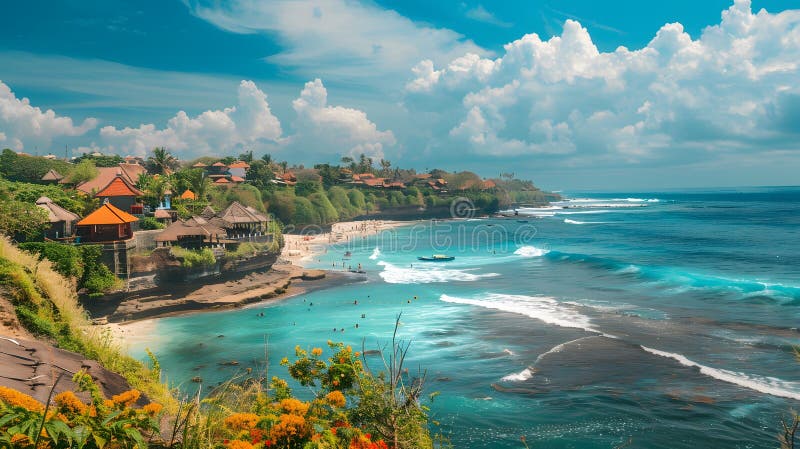 Panorama of Bali Beach on a Sunny Day Stock Photo - Image of mataram ...