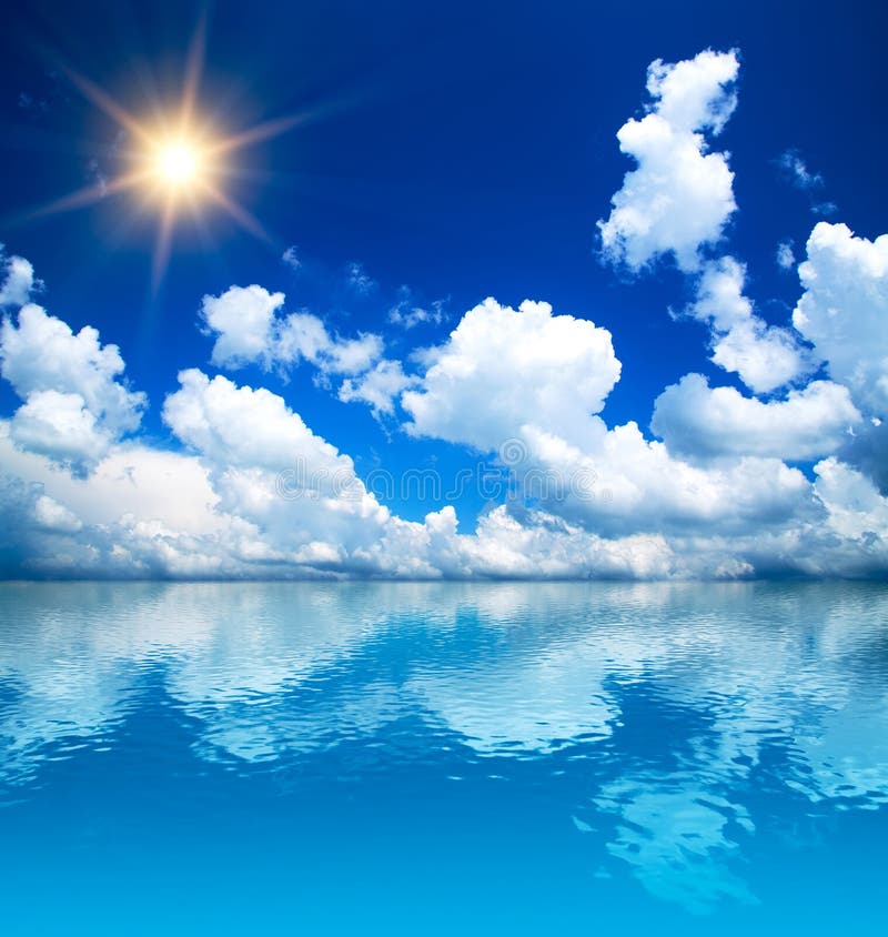 Sunny Blue Sky at Coast of the Sea Stock Photo - Image of atmosphere ...
