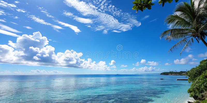 Sunny Blue Sky and Ocean, Natural Wallpaper Stock Illustration ...