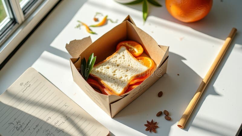 Sunny Breakfast Box with Sandwich and Fresh Oranges on Bright Morning ...