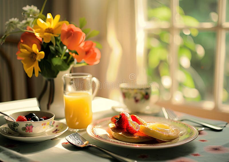 Cozy Breakfast Sunny Window Pancakes Flowers Stock Photos - Free ...