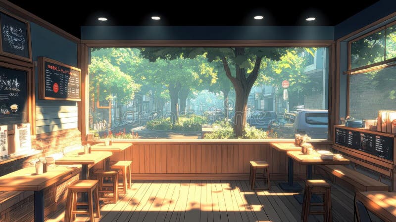 Sunny Cafe Street View stock illustration. Illustration of eatery ...