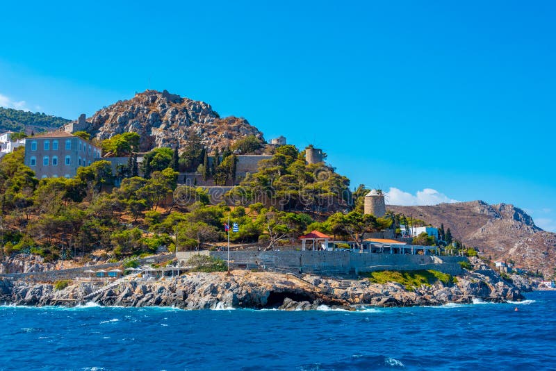 Sunny Cityscape of Greek Town Hydra Stock Photo - Image of holiday ...