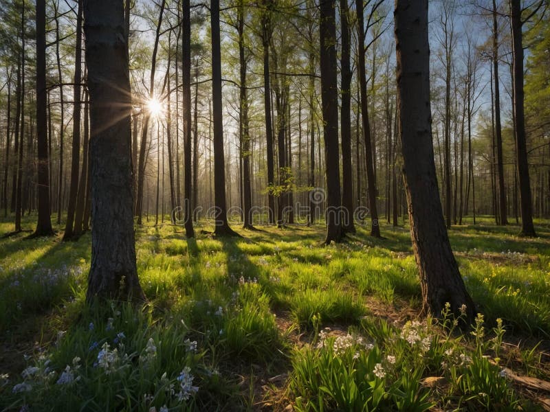 Sunny Clearing in the Forest As a Background with Sun Rays Breaking ...