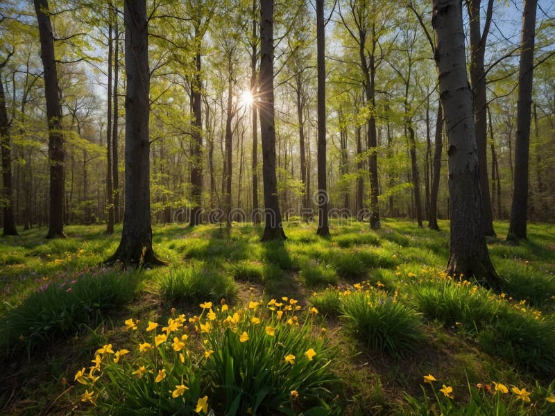 Sunny Clearing in the Forest As a Background with Sun Rays Breaking ...