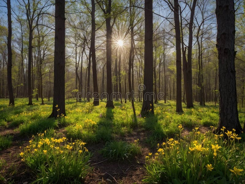 Sunny Clearing in the Forest As a Background with Sun Rays Breaking ...