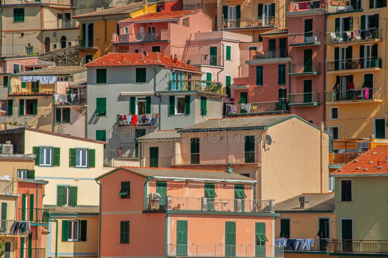 Sunny Closeup View of Manarolla. Cinque Terre, Italy Stock Image ...