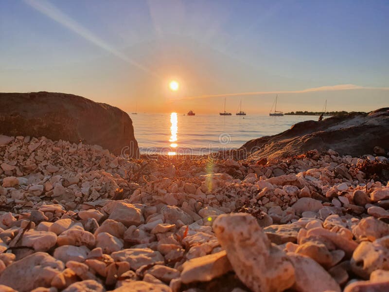 Sunny coast at sea stock photo. Image of morning, sand - 215273664