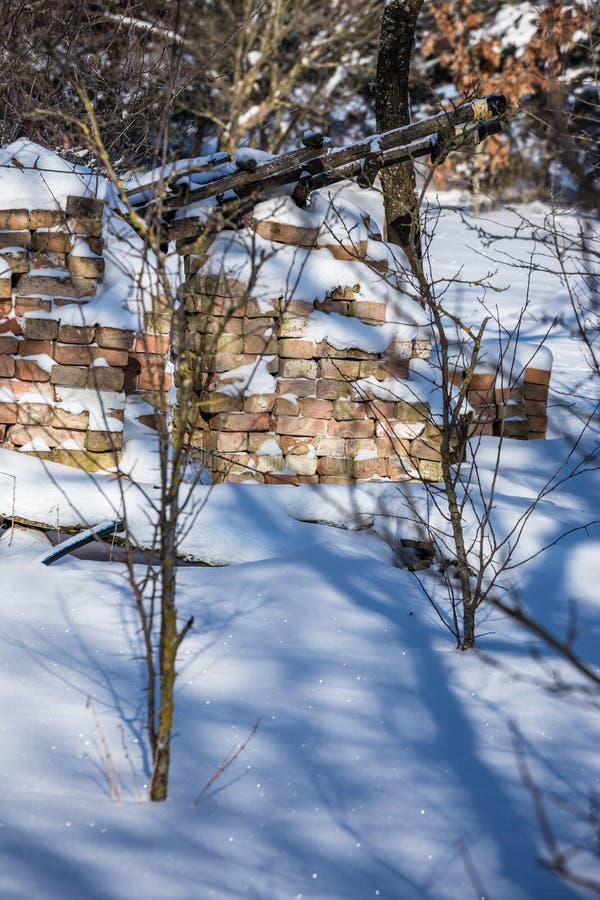 A Brick Stack with Snow Covered Stock Image - Image of snow, sunny ...