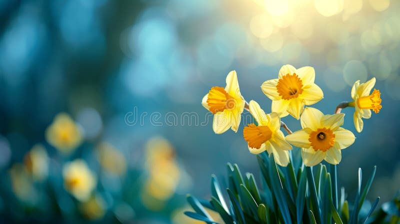 Sunny Daffodils Sway in a Gentle Breeze on a Radiant Spring Day. Stock ...