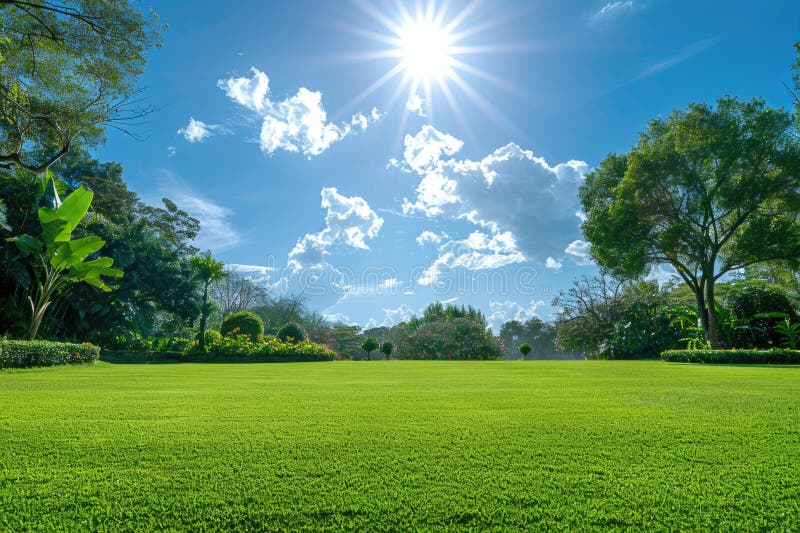 A Sunny Day with a Beautiful Green Landscape Stock Photo - Image of ...
