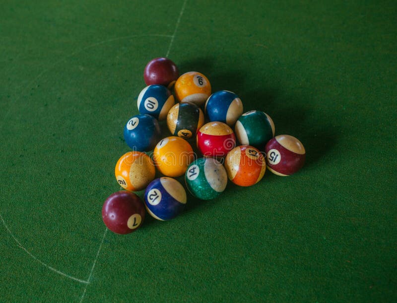 Billiards Balls on Green Table, Game in Summer Day Stock Image - Image ...