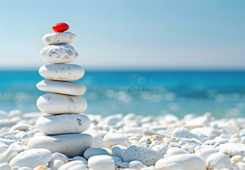 Zen Stone Stack on Beach with Red Stone Stock Illustration ...