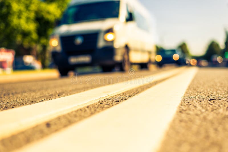 Sunny Day in a City, View of the Approaching Car Stock Image - Image of ...