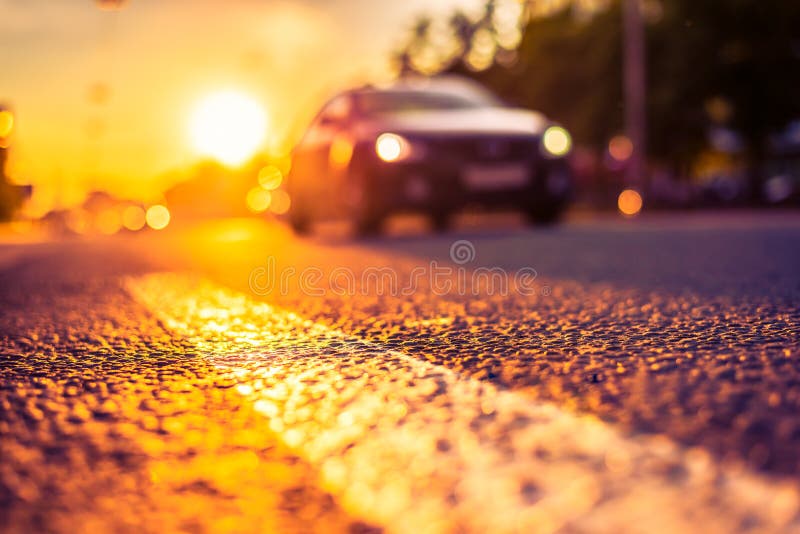 Sunny Day in a City, View of the Approaching Car Stock Image - Image of ...