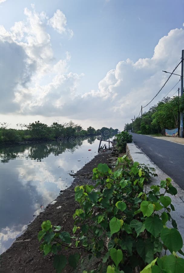 Sunny Day with Cloudy Sky at a River Side Stock Image - Image of sunny ...
