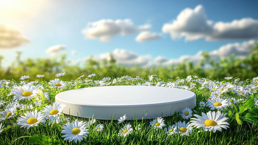 Sunny Day Daisy Field with Empty Round Platform for Display Stock Image ...