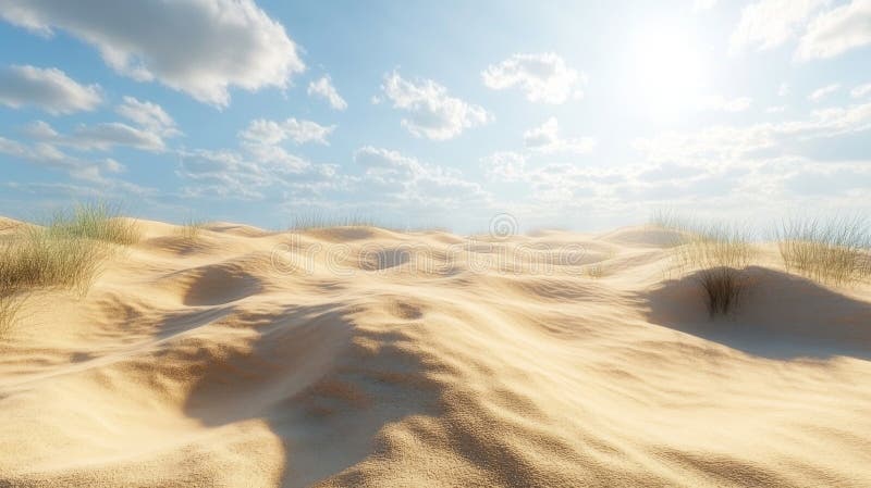 Sunny Day Desert Sand Dunes with Sparse Grass Stock Illustration ...