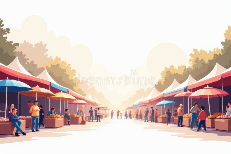 Sunny Day at the Farmer S Market Stock Illustration - Illustration of ...