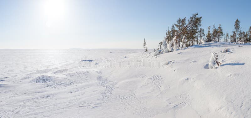 Sunny Day on the Frozen Winter Lake. Stock Image - Image of frost ...