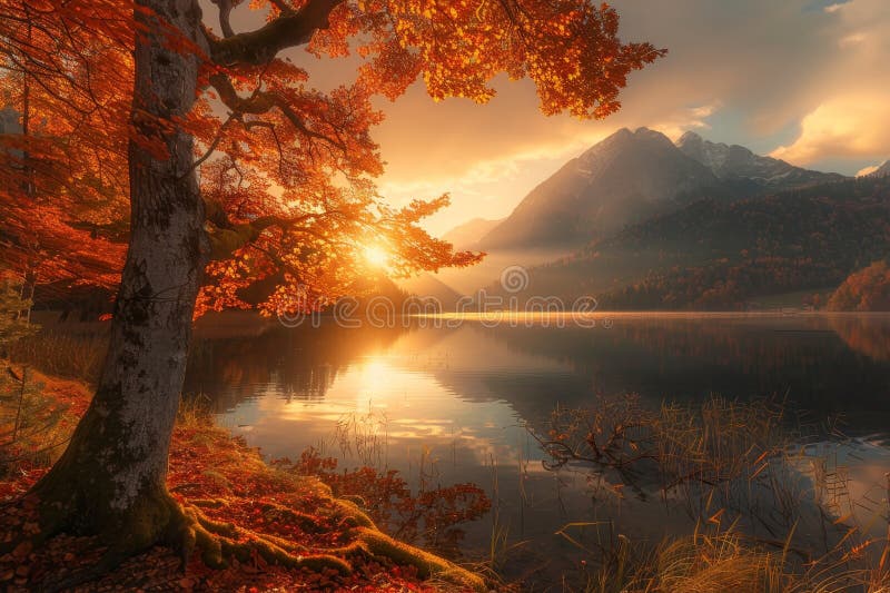 Sunny Day at Hintersee Lake. Stunning Autumn Sunset Reflecting on the ...