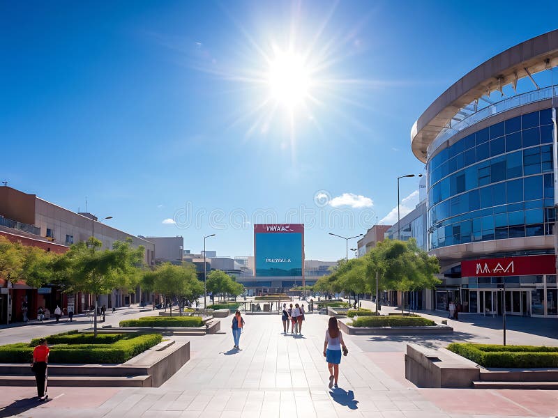 Sunny Day at the Mall stock illustration. Illustration of bushes ...
