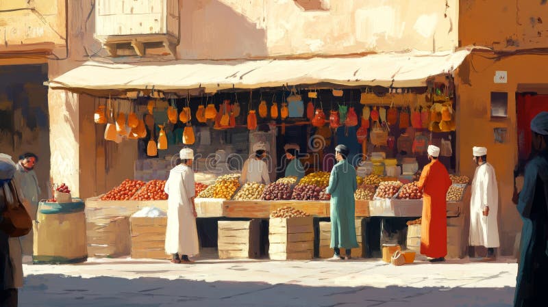 A Sunny Day at the Middle Eastern Market Stock Illustration ...