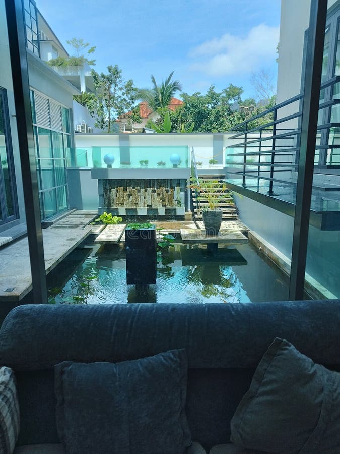 Sunny Day with Pool and Blue Sky Stock Photo - Image of sunny, cottage ...