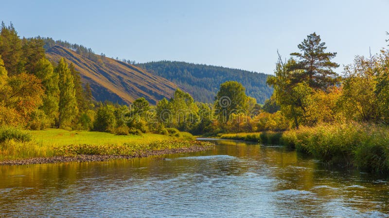 Sunny day on the river. stock photo. Image of cloudy - 155429540