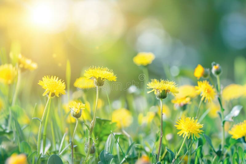 A Sunny Day Scene with a Bright Yellow Flower Field and a Warm Sunlight ...