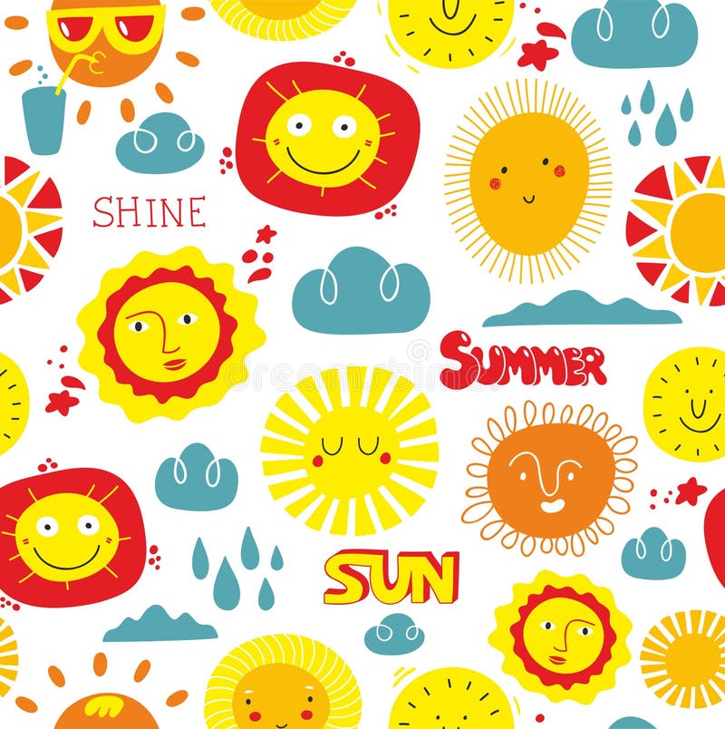 Sunny Day Seamless Pattern with Sky Elements. Stock Vector ...