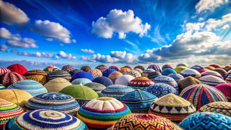 A Sunny Day Unveils a Panoramic Array of Jewish Headwear a Striking ...