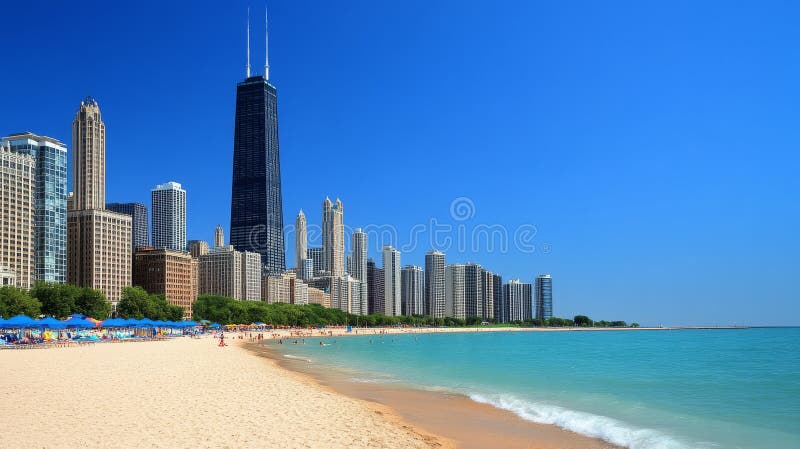 A Sunny Day View of the Chicago Skyline from North Avenue Beach Stock ...