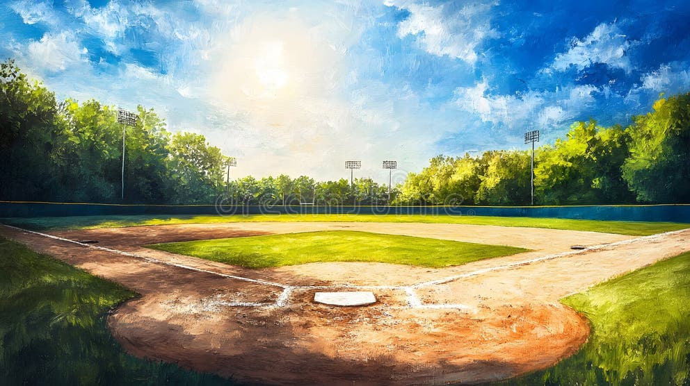 Sunny Empty Baseball Field Stadium Outdoors Sports Recreation Exercise ...