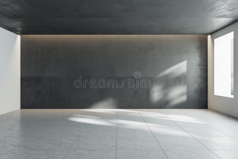 Sunny Empty Hall Room with Dark Wall, Window and Light Squared Floor ...