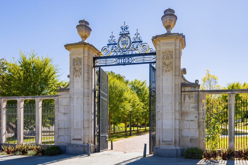 Sunny Exterior View of the Gate of University of Arkansas Stock Image ...