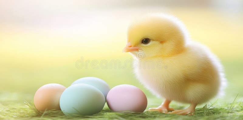 In a Sunny Garden during Spring, a Bright Yellow Chick is Nestled among ...