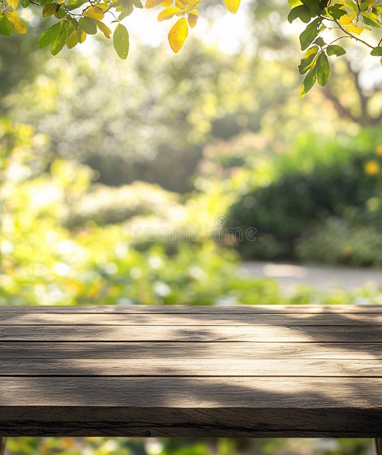 Sunny Garden Wooden Tabletop Background High Quality Image Stock ...