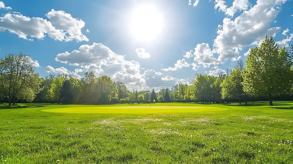 Sunny Golf Course with Lush Green Grass and Blue Sky Stock Illustration ...