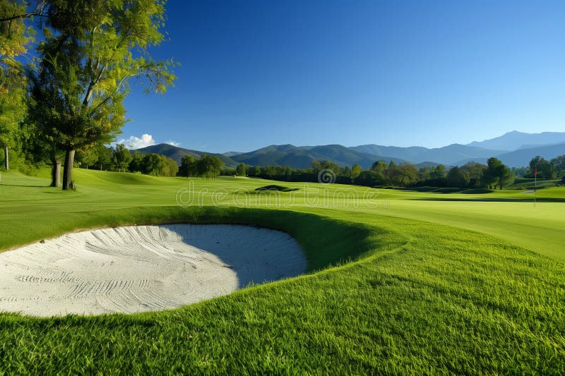 Sunny Golf Course with Lush Green Grass Stock Photo - Image of leisure ...