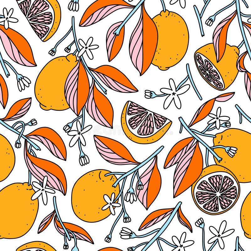 Sunny Grapefruits, Summer Vector Pattern Stock Vector - Illustration of ...
