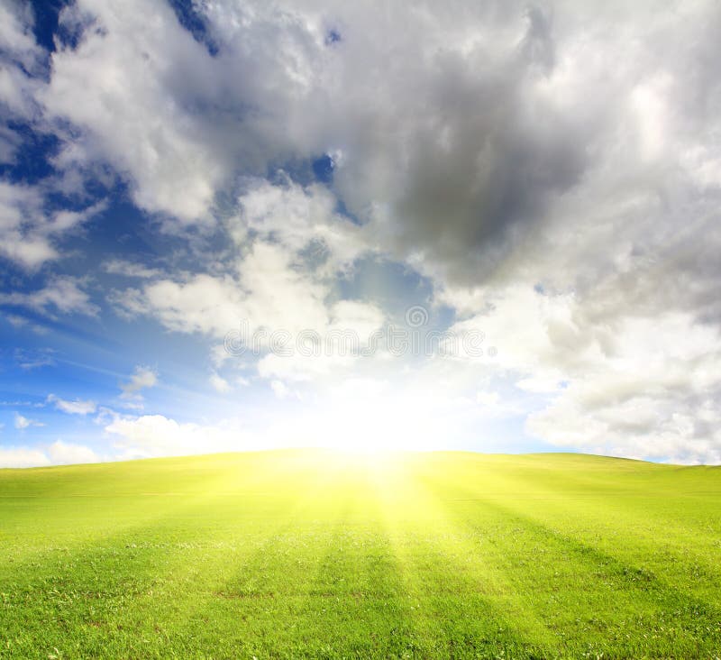 Sunny Green Hill with Grass Under Sky Stock Image - Image of beauty ...