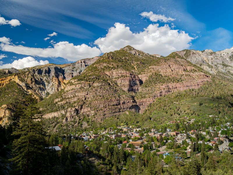 Sunny High Angle View of the Ouray Town Stock Image - Image of mountain ...