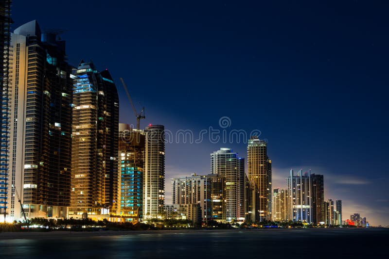 Sunny Isles Florida Night Sky Line View from Water Stock Image - Image ...