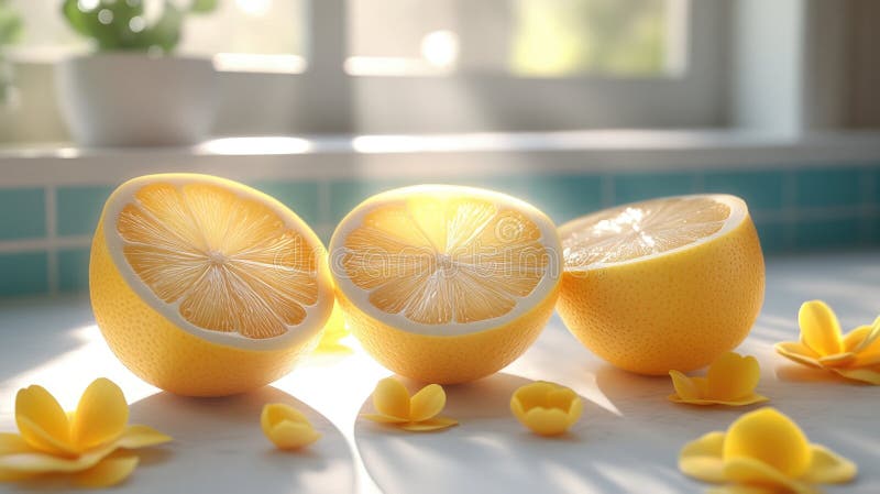 Freshly Cut Lemons Vibrant Yellow Halves Slices Stock Photos - Free ...