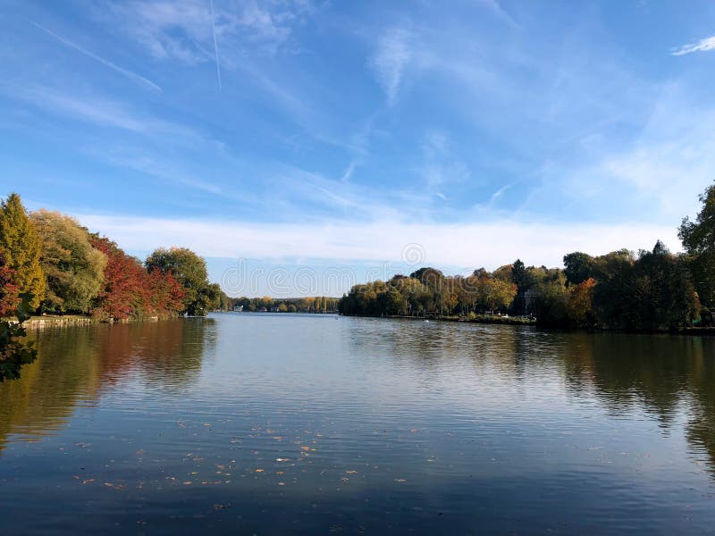 Sunny Lake in Fall with Clouds Stock Image - Image of leaves, sunny ...