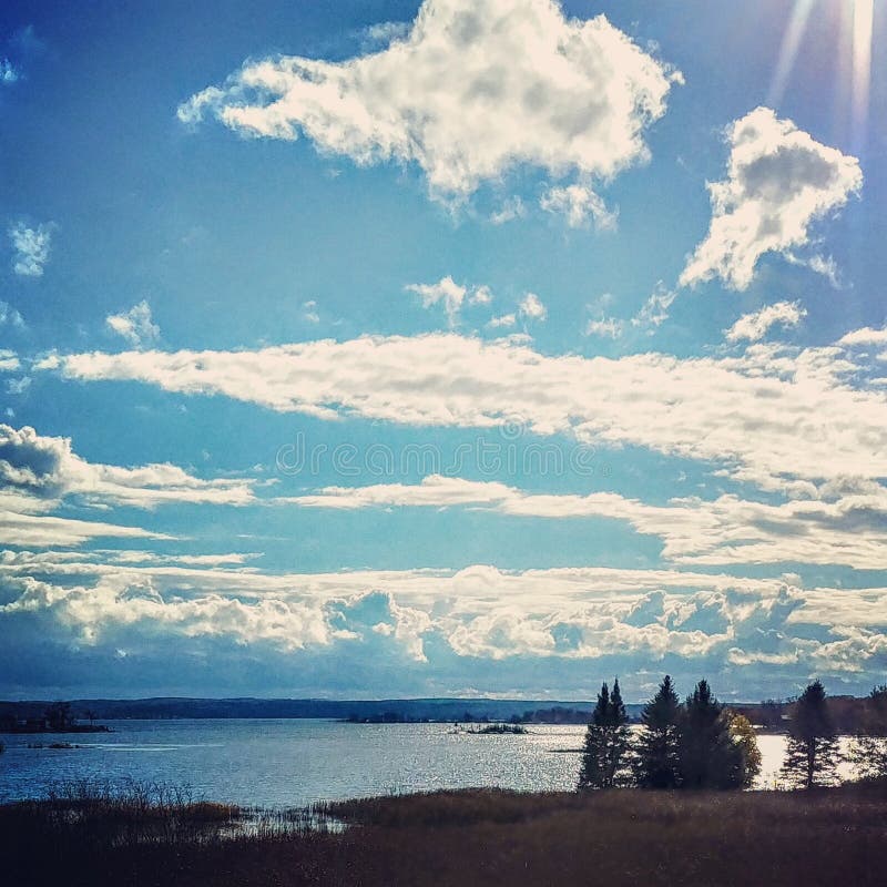 Sunny lake stock photo. Image of lake, trees, clouds - 132898902